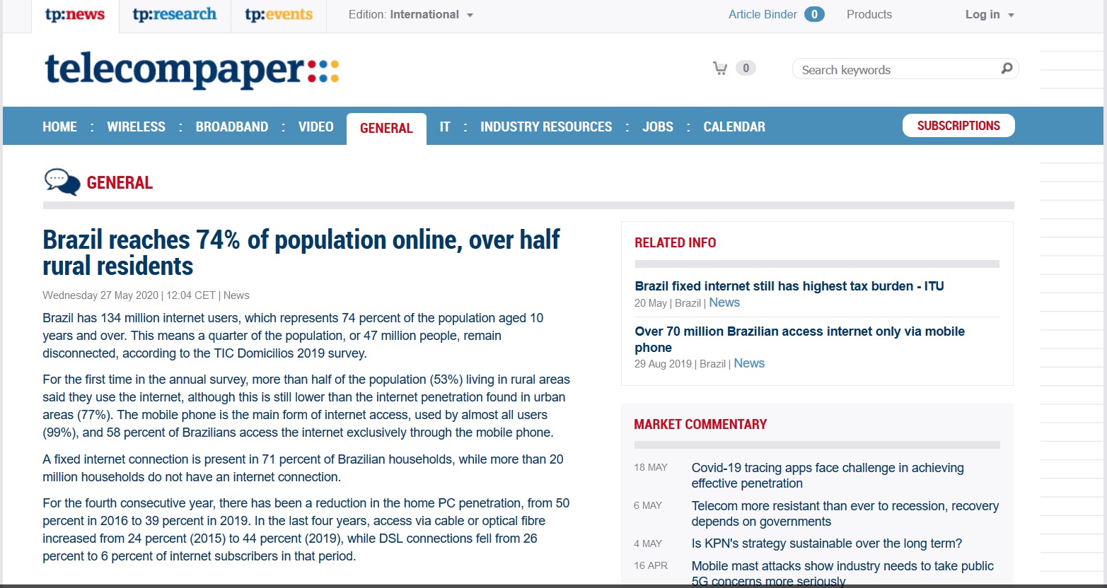 NIC.br - Na Mídia - Brazil reaches 74% of population online, over half ...