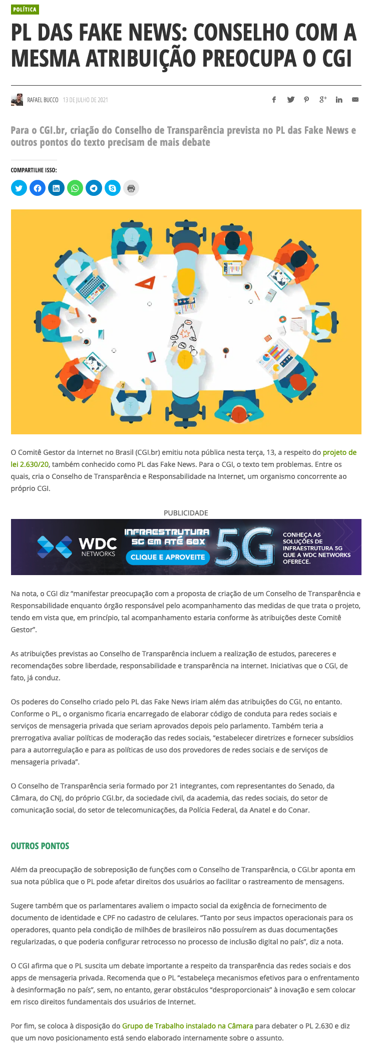 NIC.br - Na Mídia - PL das Fake News: Conselho com a mesma atribuição ...