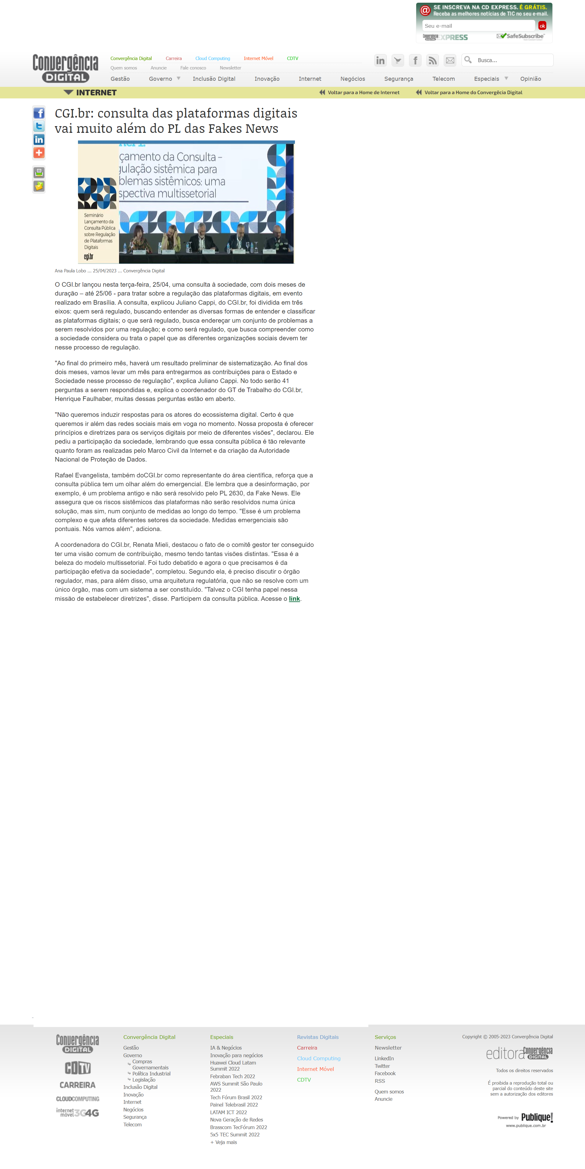 NIC.br - Na Mídia - CGI.br: consulta das plataformas digitais vai muito ...