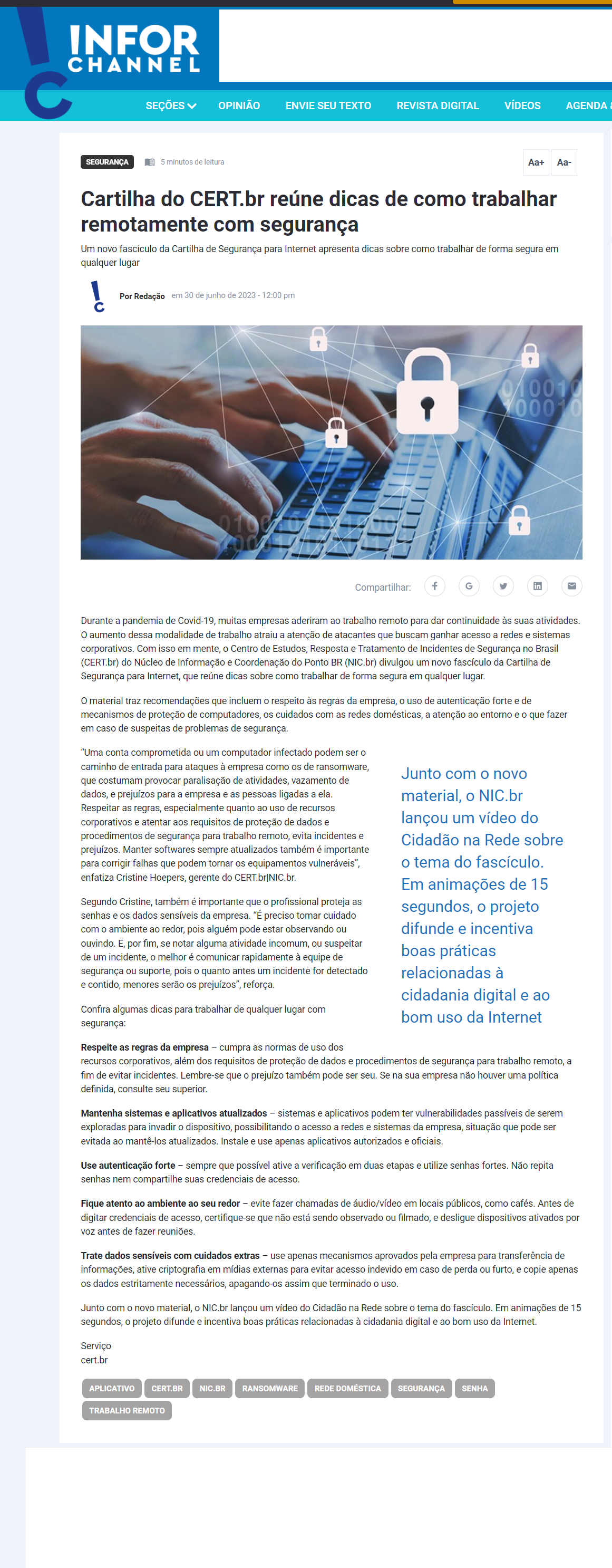 NIC.br - Na Mídia - Cartilha do CERT.br reúne dicas de como trabalhar ...