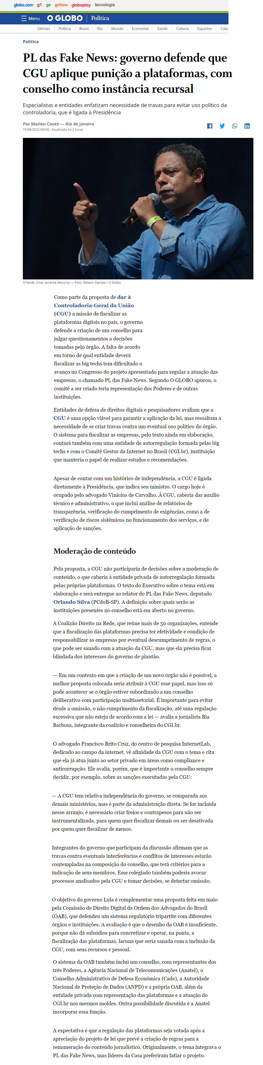 NIC.br - Na Mídia - PL das Fake News : governo defende que CGU aplique ...