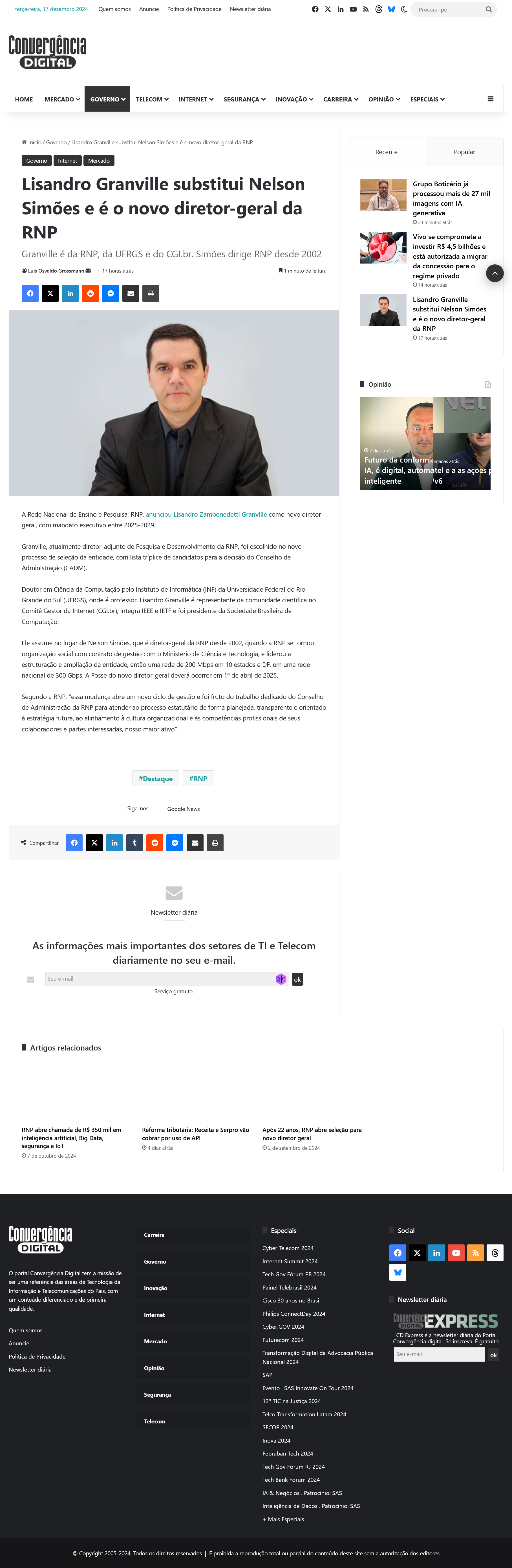 NIC.br - Na Mídia - Lisandro Granville substitui Nelson Simões e é o ...