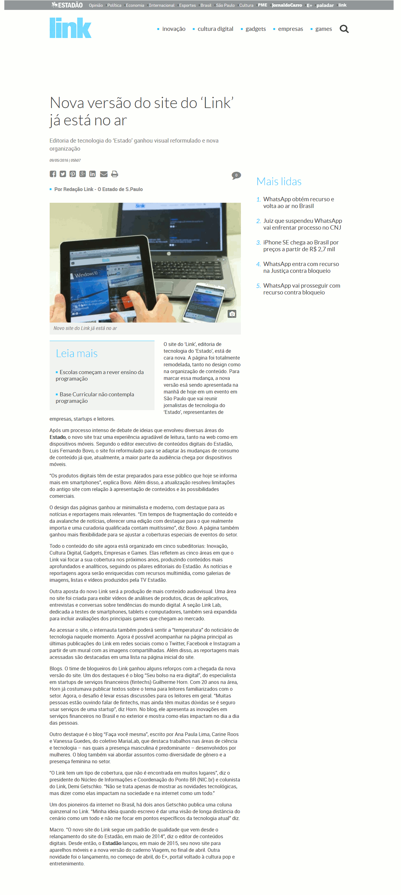 NIC.br - Na Mídia - Nova versão do site do ‘Link’ já está no ar