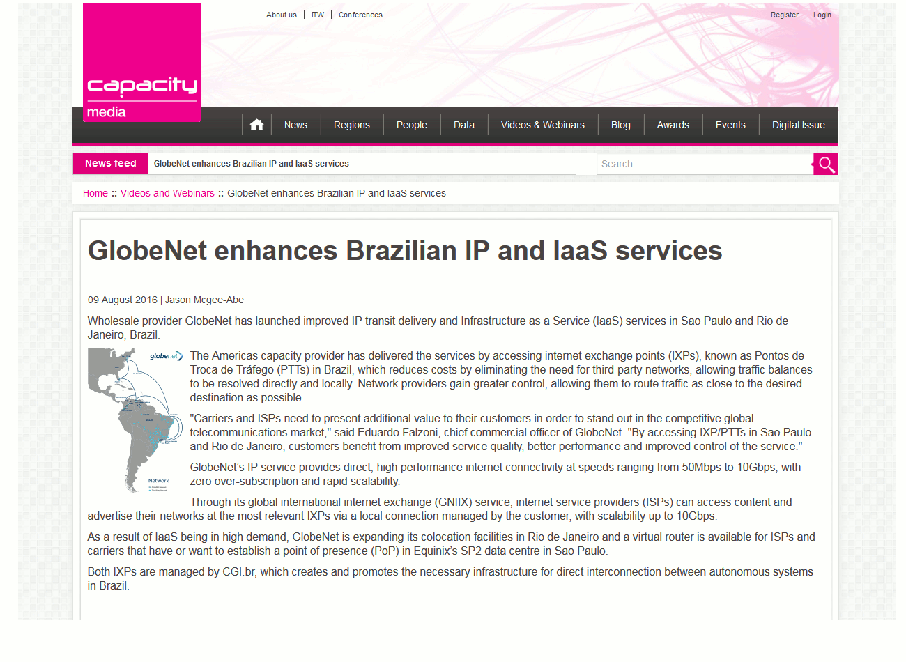 NIC.br - Na Mídia - GlobeNet enhances Brazilian IP and IaaS services