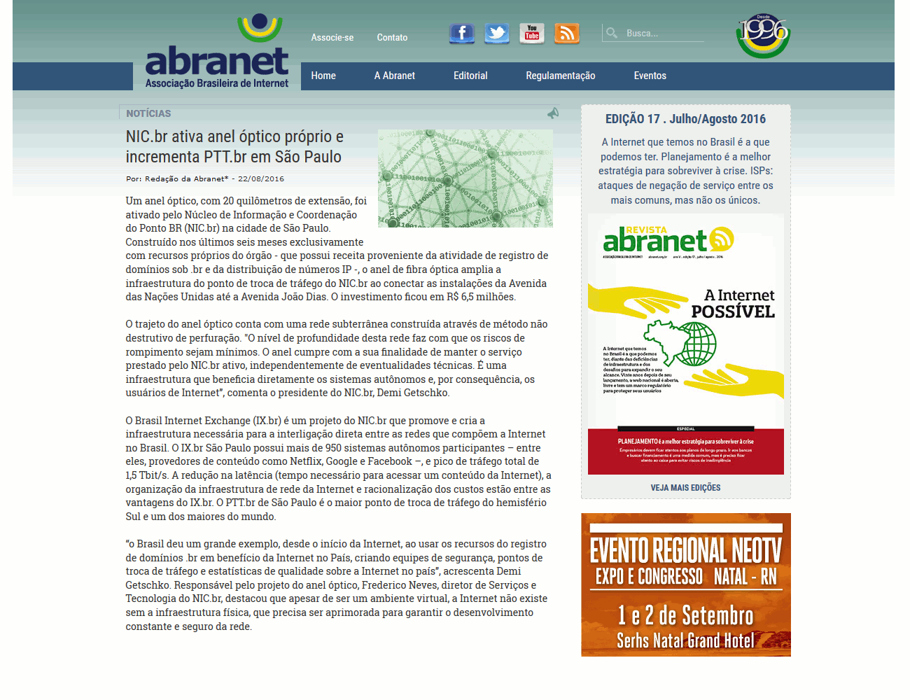 NIC.br - Na Mídia - NIC.br ativa anel óptico próprio e incrementa PTT ...
