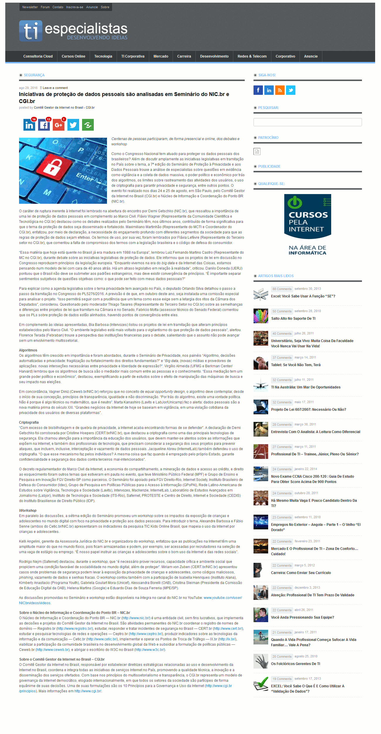 NIC.br - Na Mídia - Iniciativas de proteção de dados pessoais são ...