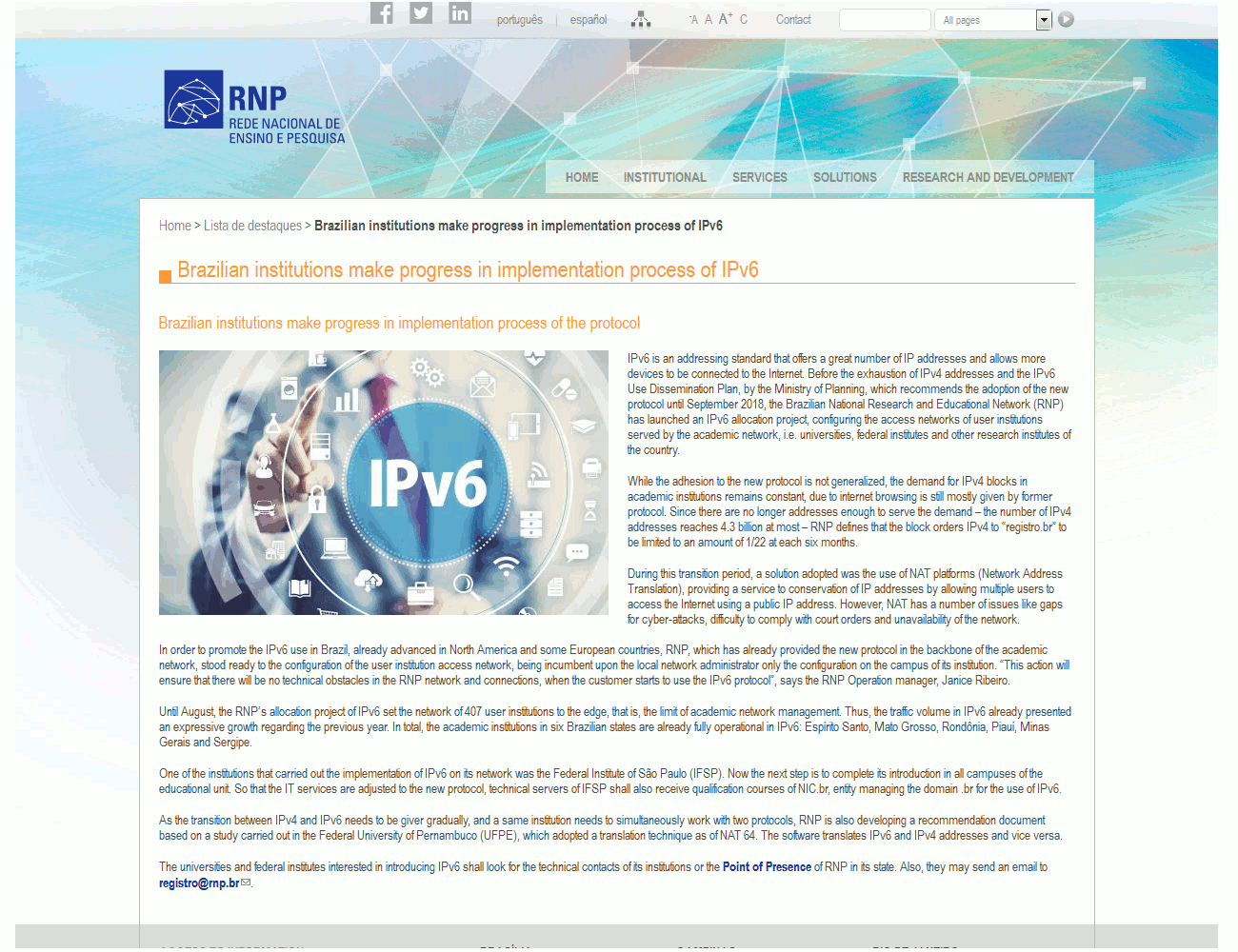 NIC.br - Na Mídia - Brazilian institutions make progress in implementation process of IPv6