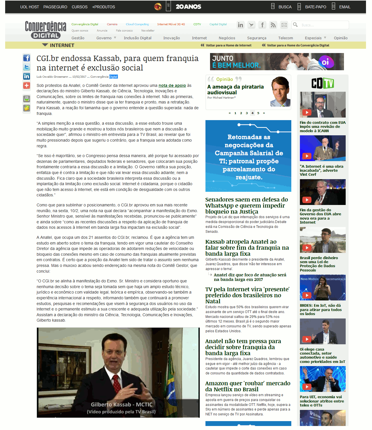 NIC.br - Na Mídia - CGI.br endossa Kassab, para quem franquia na ...