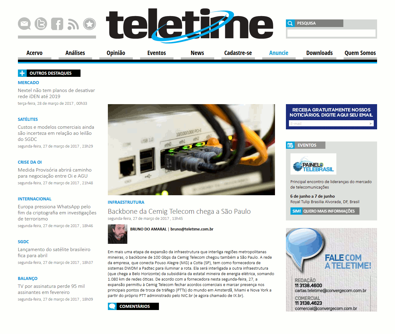 NIC.br - Na Mídia - Backbone da Cemig Telecom chega a São Paulo