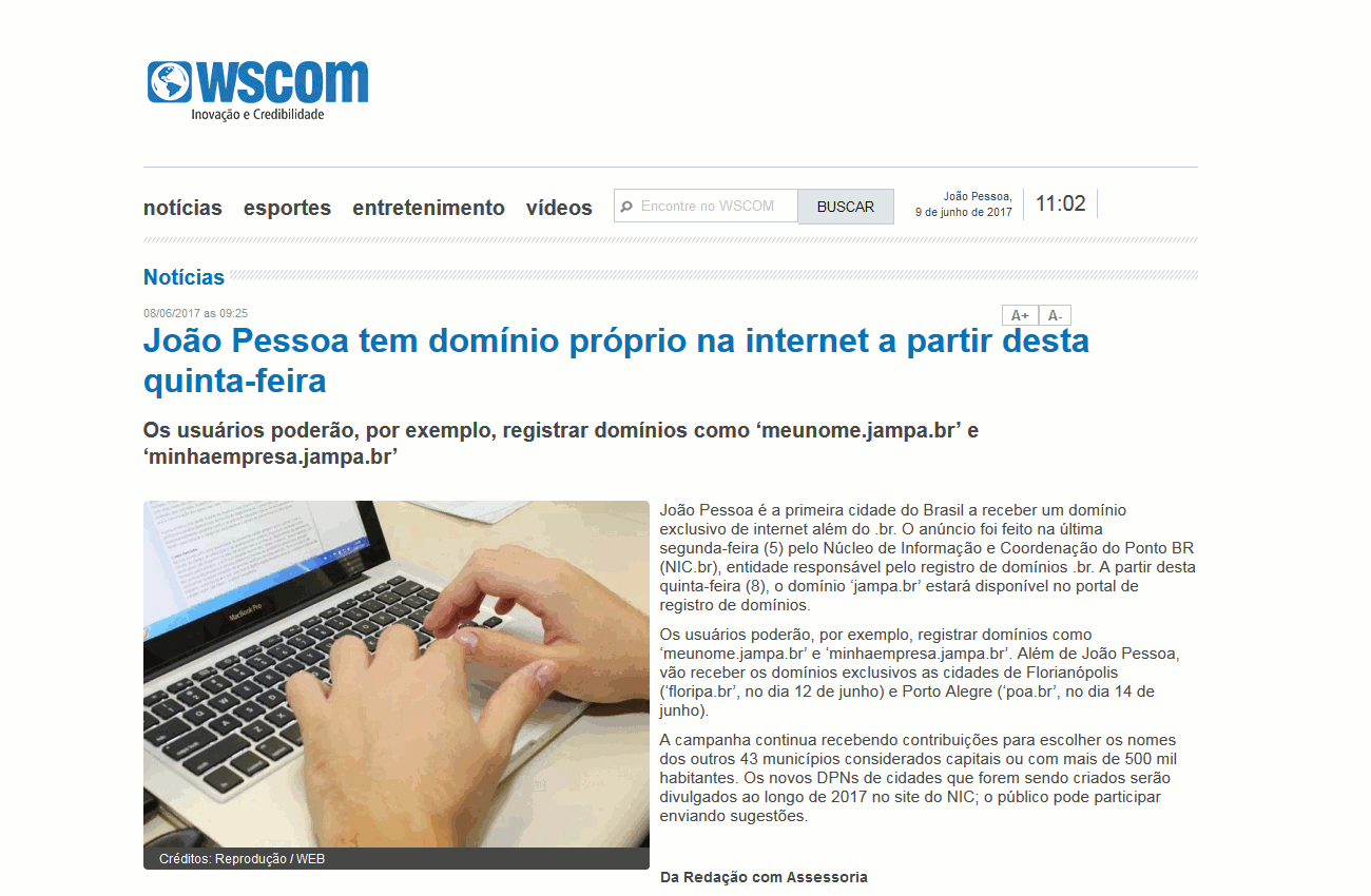 NIC.br - Na Mídia - João Pessoa tem domínio próprio na internet a ...