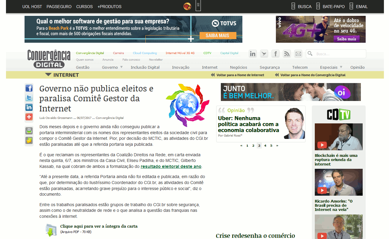 NIC.br - Na Mídia - Governo não publica eleitos e paralisa Comitê Gestor da Internet