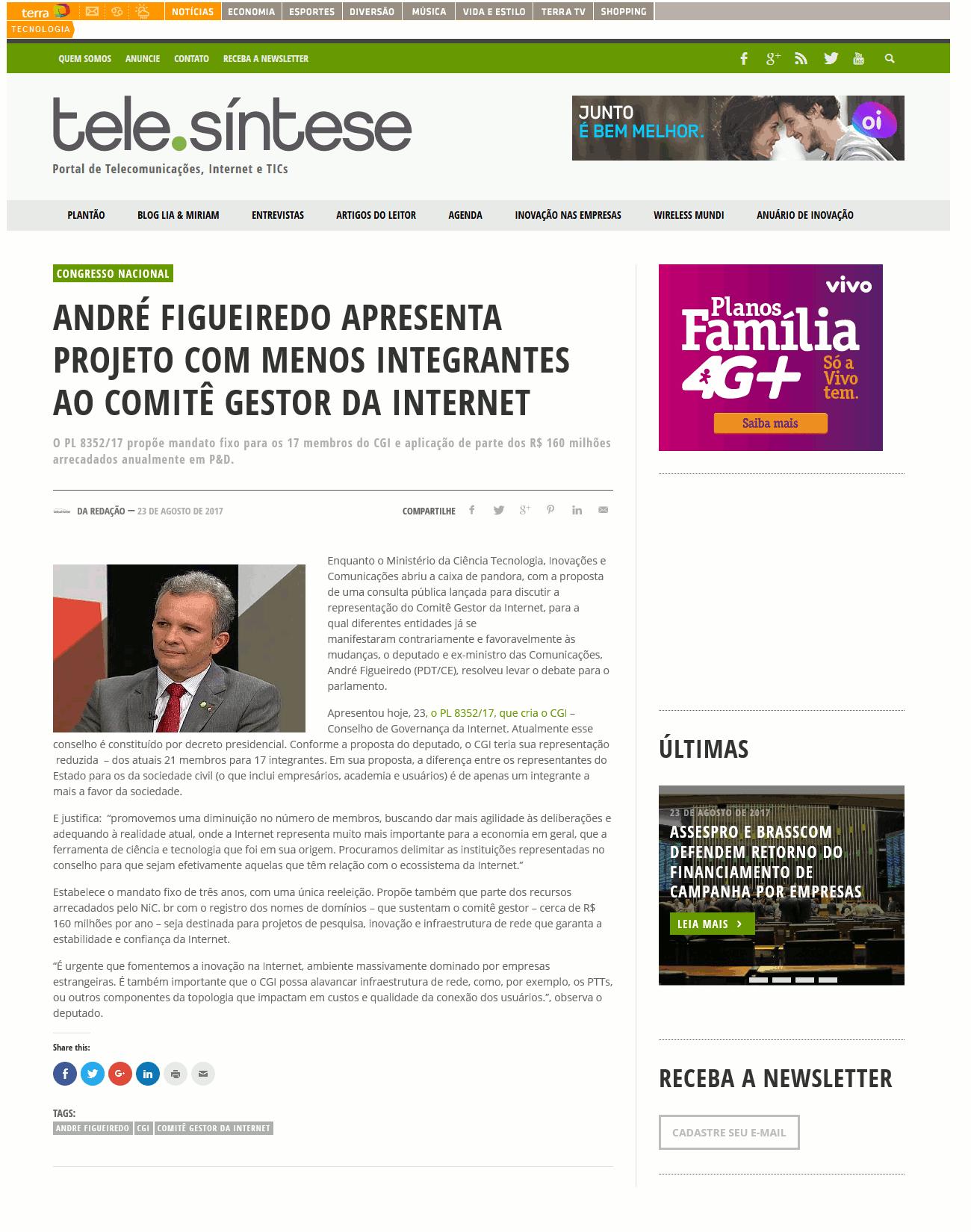 NIC.br - Na Mídia - André Figueiredo apresenta projeto com menos ...