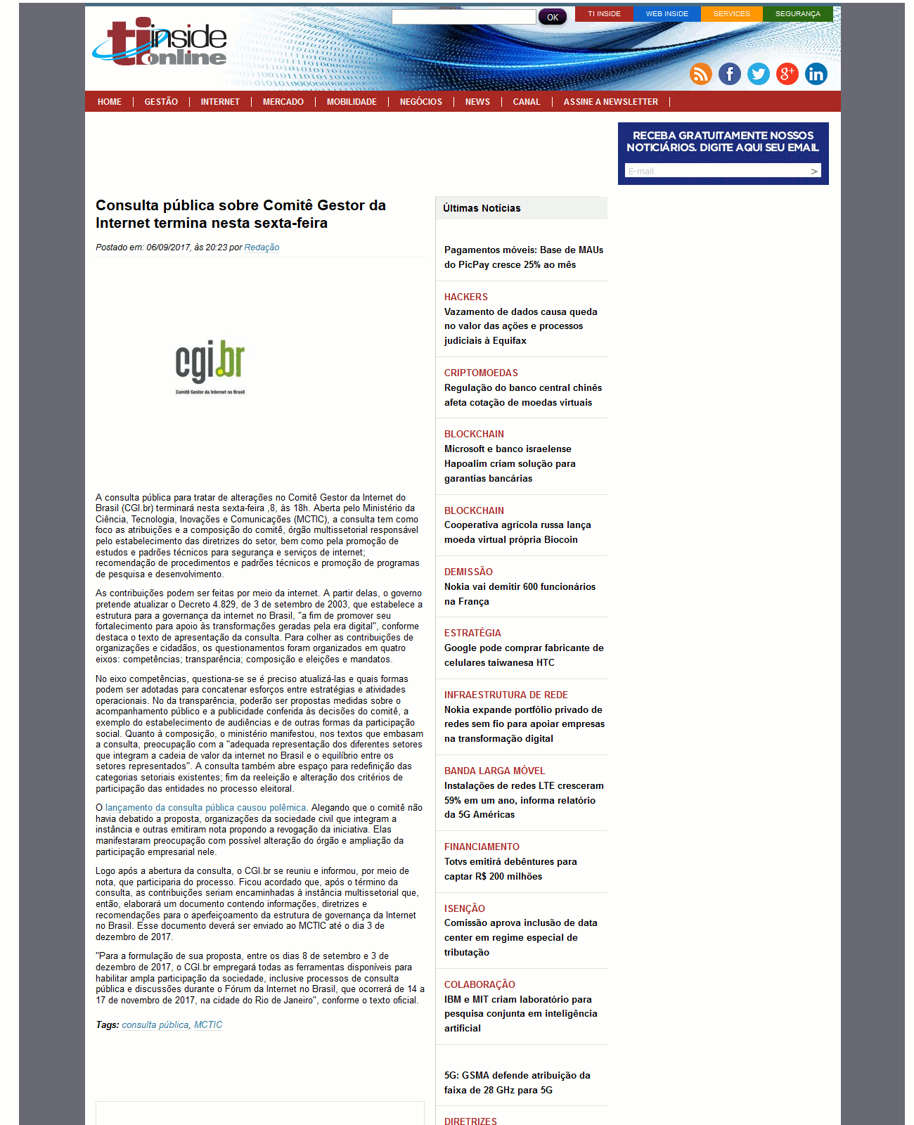 NIC.br - Na Mídia - Consulta pública sobre Comitê Gestor da Internet ...