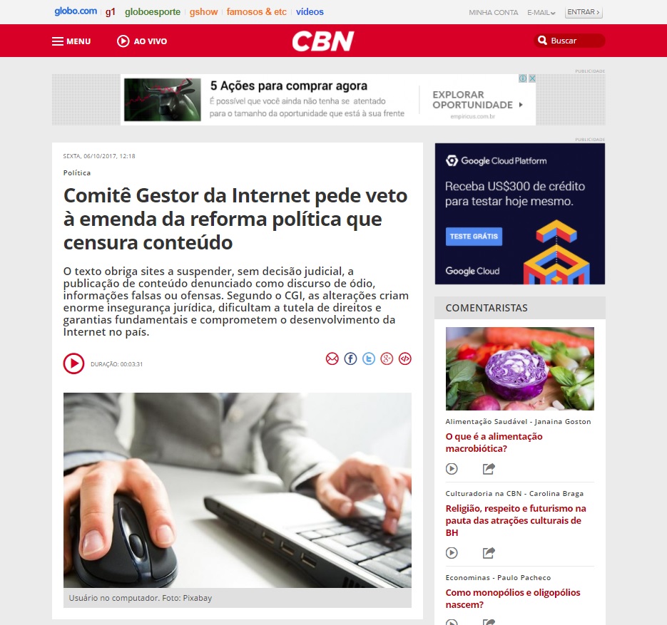 NIC.br - Na Mídia - Comitê Gestor da Internet pede veto à emenda da ...