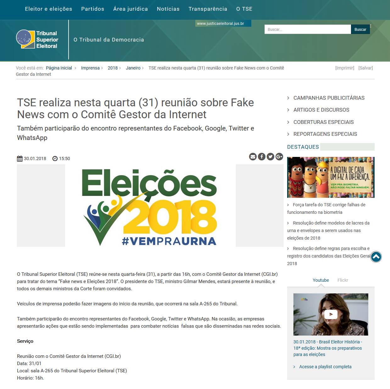 NIC.br - Na Mídia - TSE realiza nesta quarta (31) reunião sobre Fake ...