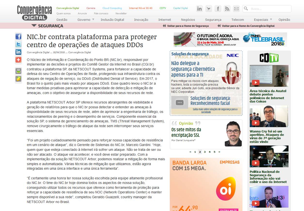 NIC.br - Na Mídia - NIC.br contrata plataforma para proteger centro de ...