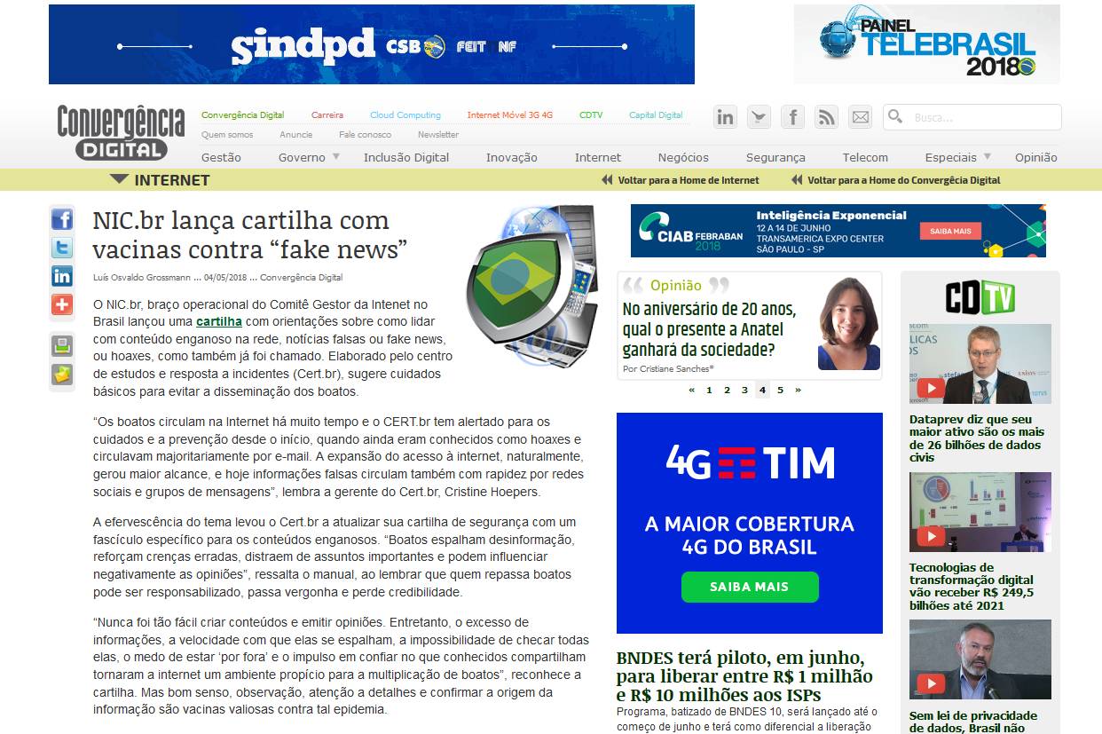 NIC.br - Na Mídia - NIC.br lança cartilha com vacinas contra “fake news”