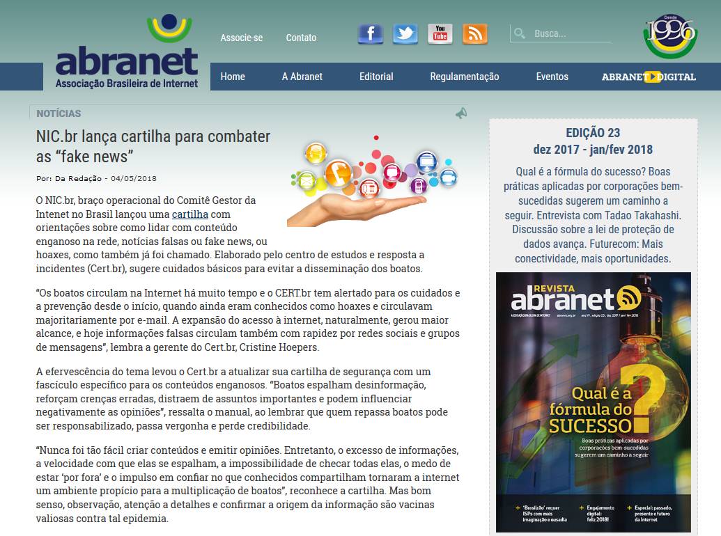 NIC.br - Na Mídia - NIC.br lança cartilha para combater as “fake news”