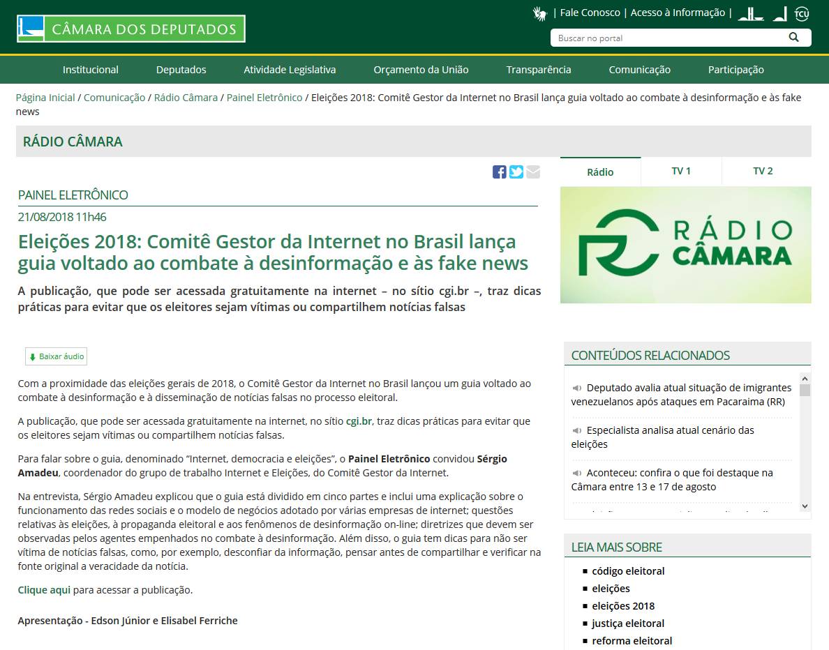NIC.br - Na Mídia - Eleições 2018: Comitê Gestor da Internet no Brasil ...