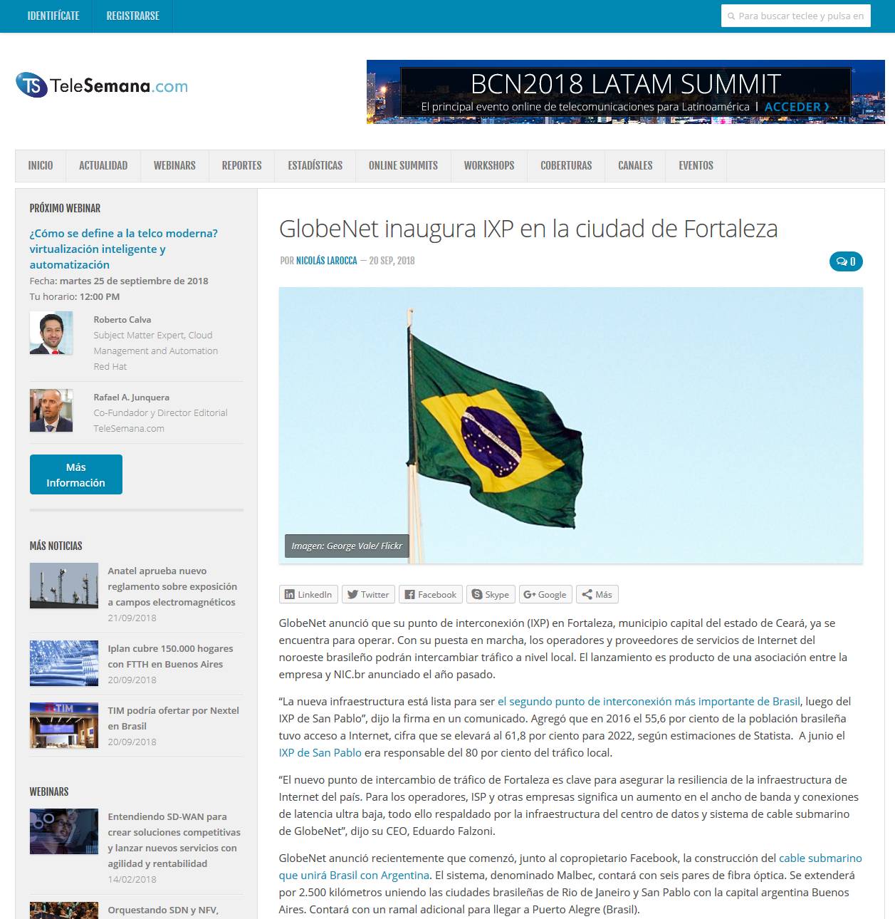 NIC.br - Na Mídia - GlobeNet inaugura IXP en la ciudad de Fortaleza