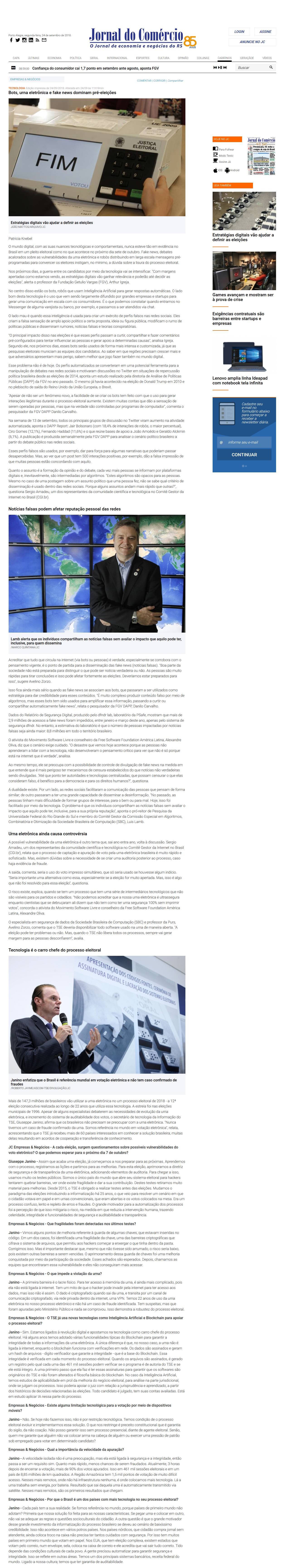 NIC.br - Na Mídia - Bots, urna eletrônica e fake news dominam pré-eleições