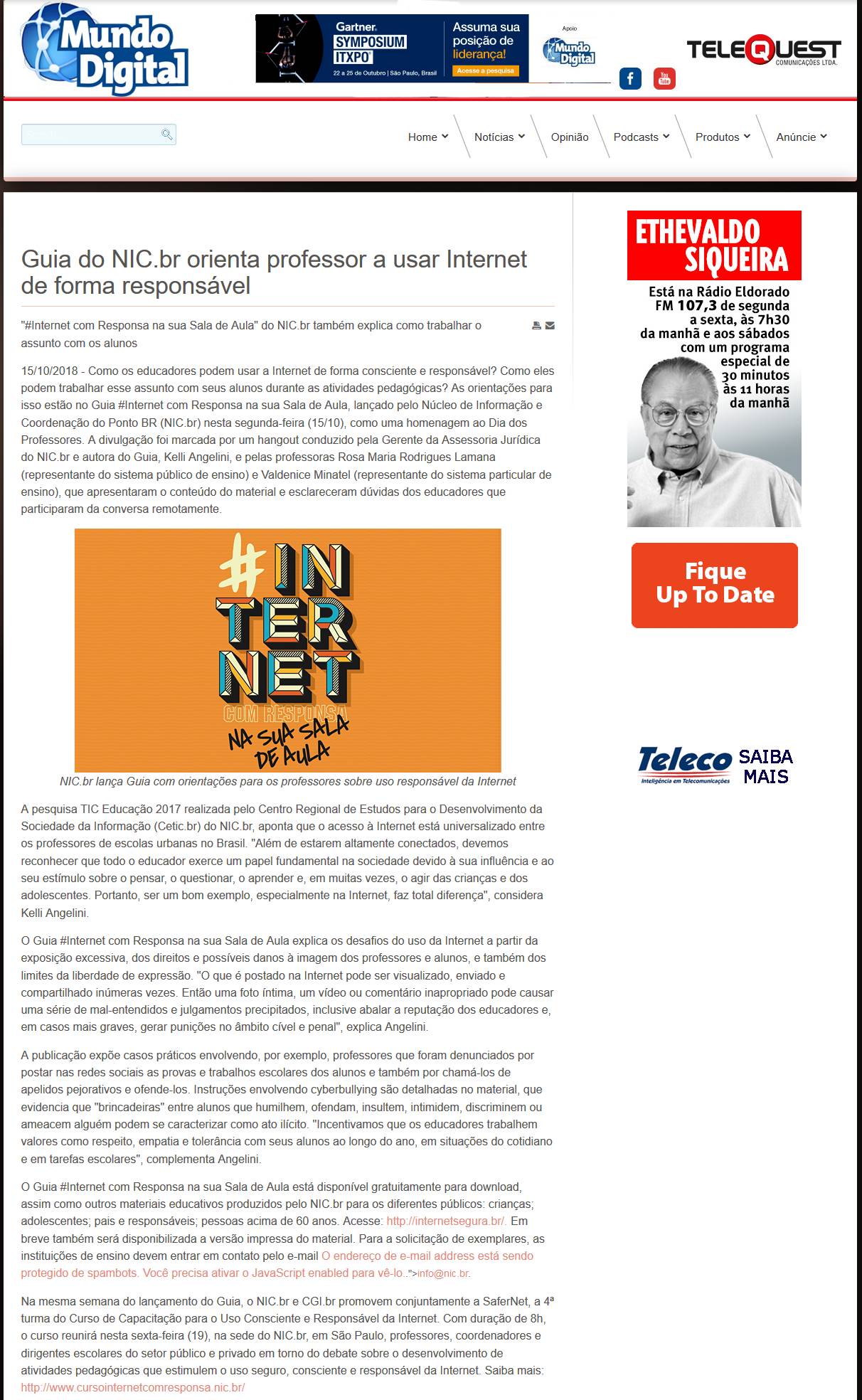 NIC.br - Na Mídia - Guia do NIC.br orienta professor a usar Internet de ...