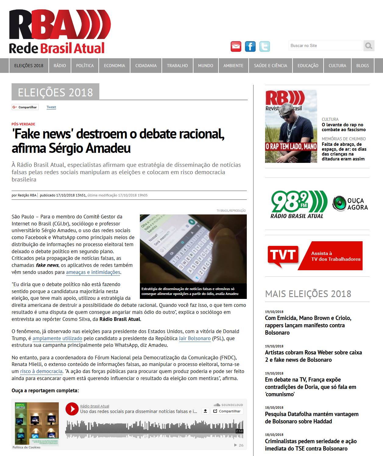 NIC.br - Na Mídia - 'Fake news' destroem o debate racional, afirma ...