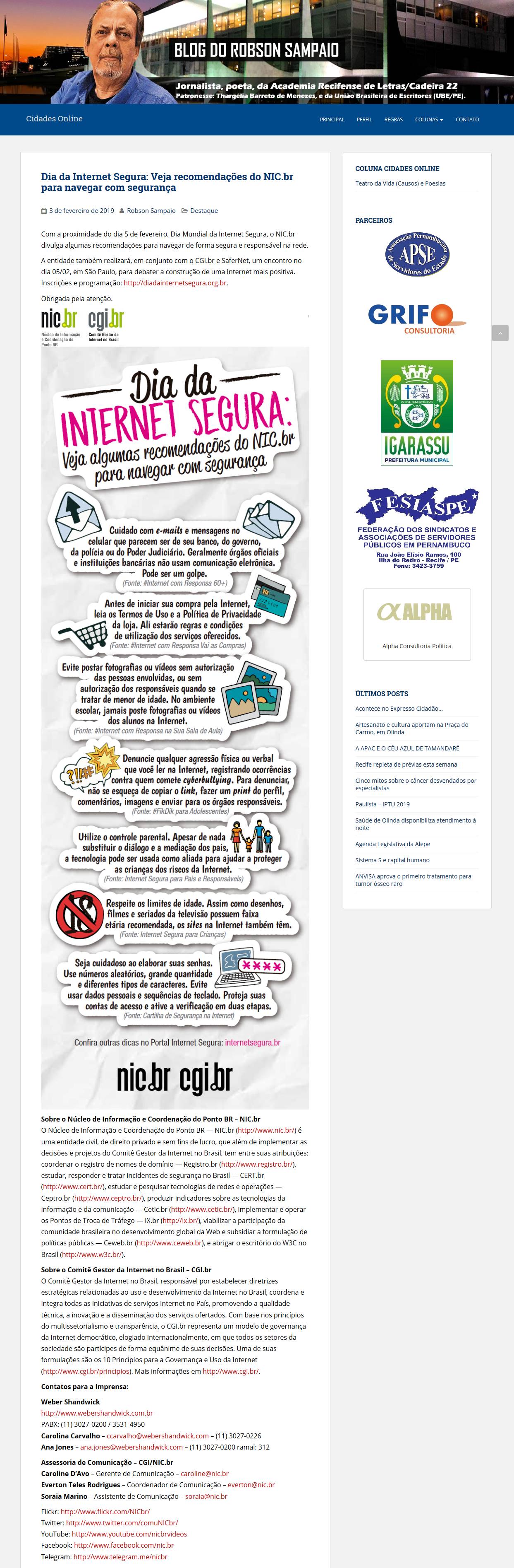 NIC.br - Na Mídia - Dia da Internet Segura: Veja recomendações do NIC ...