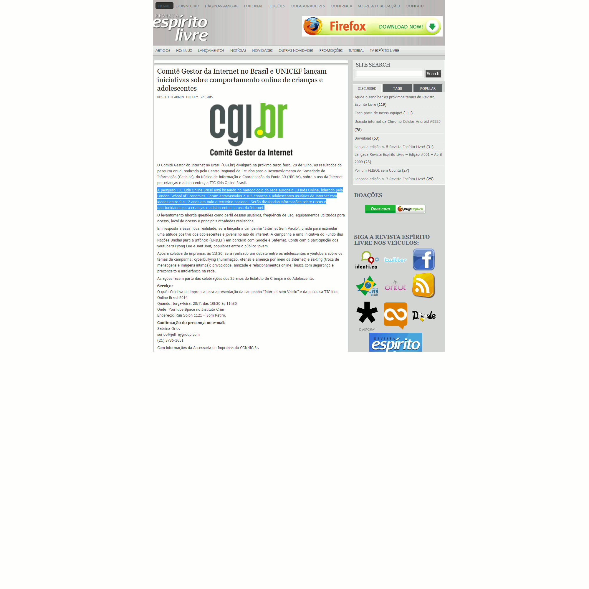 NIC.br - Na Mídia - Comitê Gestor da Internet no Brasil e UNICEF lançam ...