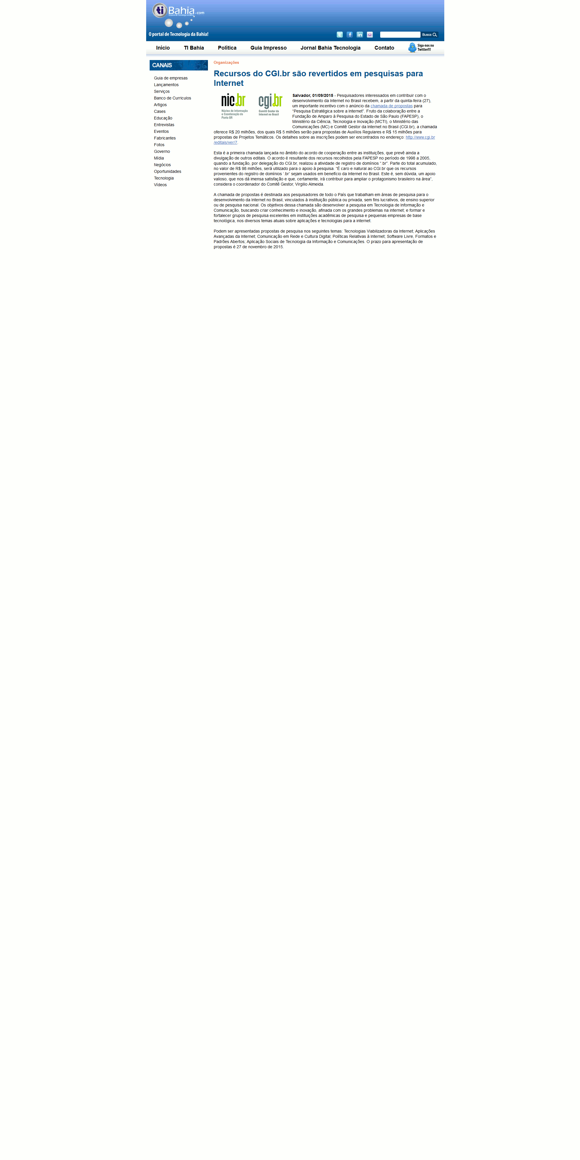 NIC.br - Na Mídia - Recursos do CGI.br são revertidos em pesquisas para Internet