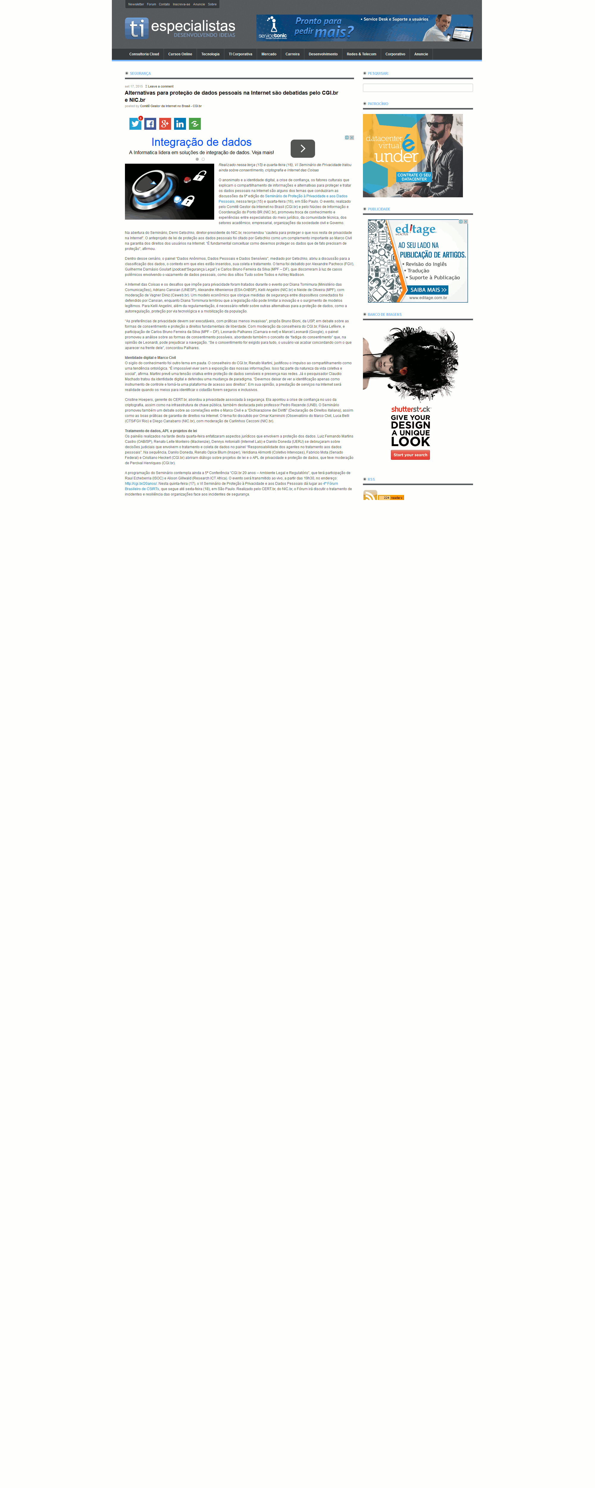 NIC.br - Na Mídia - Alternativas para proteção de dados pessoais na ...