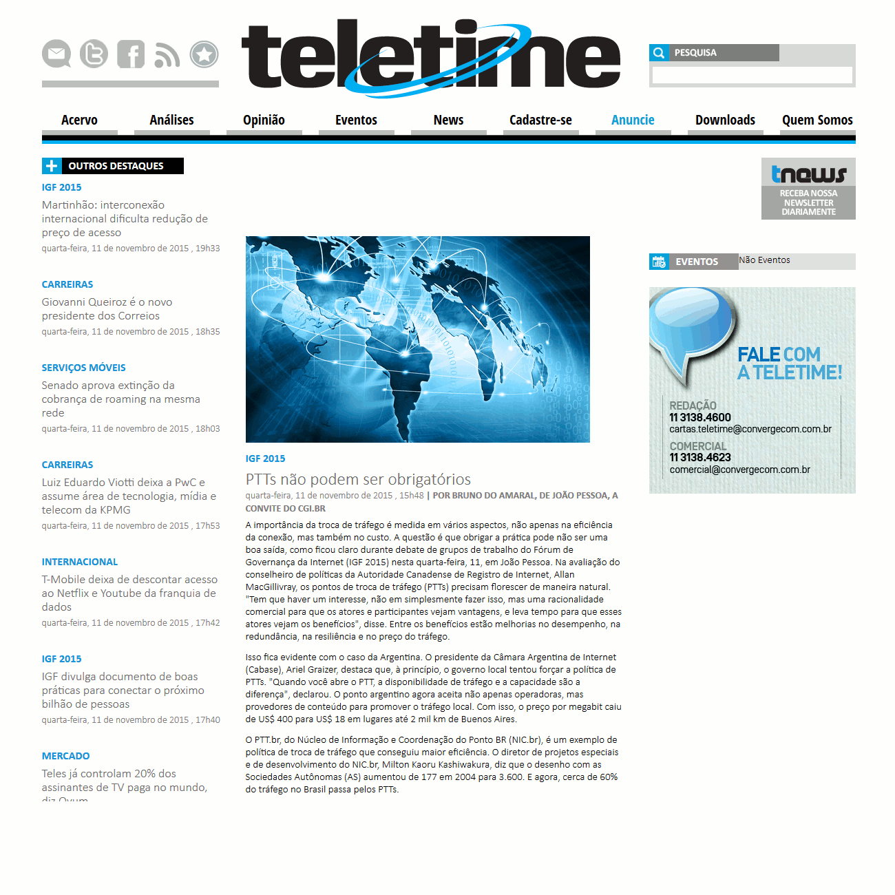 NIC.br - Na Mídia - PTTs não podem ser obrigatórios