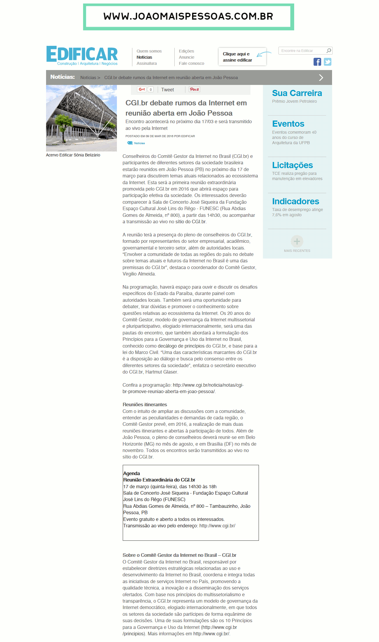 NIC.br - Na Mídia - CGI.br debate rumos da Internet em reunião aberta em João Pessoa