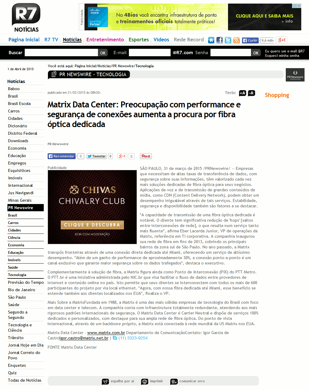 NIC.br - Na Mídia - Matrix Data Center: Preocupação com performance e ...