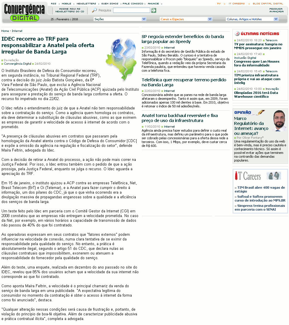 NIC.br - Na Mídia - IDEC recorre ao TRF para responsabilizar a Anatel pela oferta irregular de ...