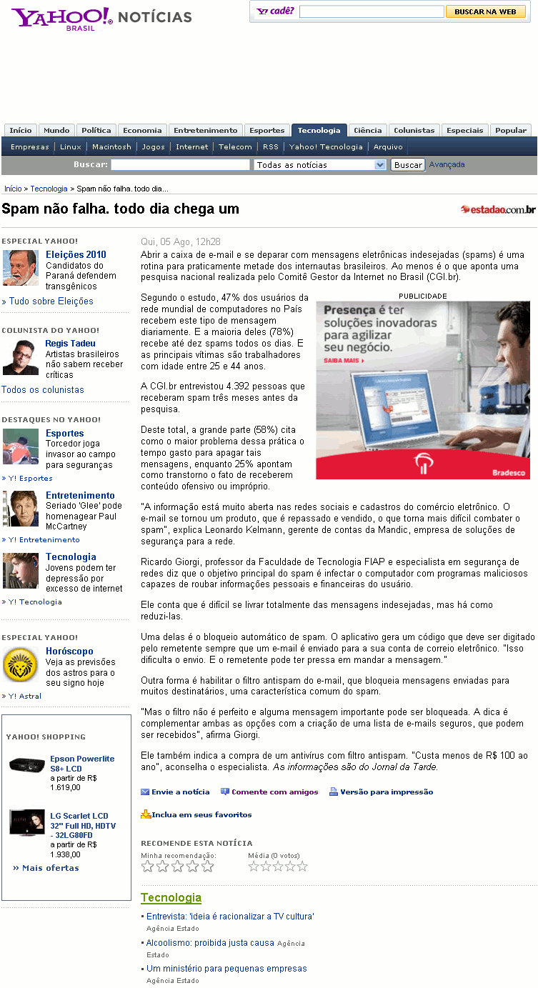 NIC.br - Na Mídia - Spam não falha. todo dia chega um