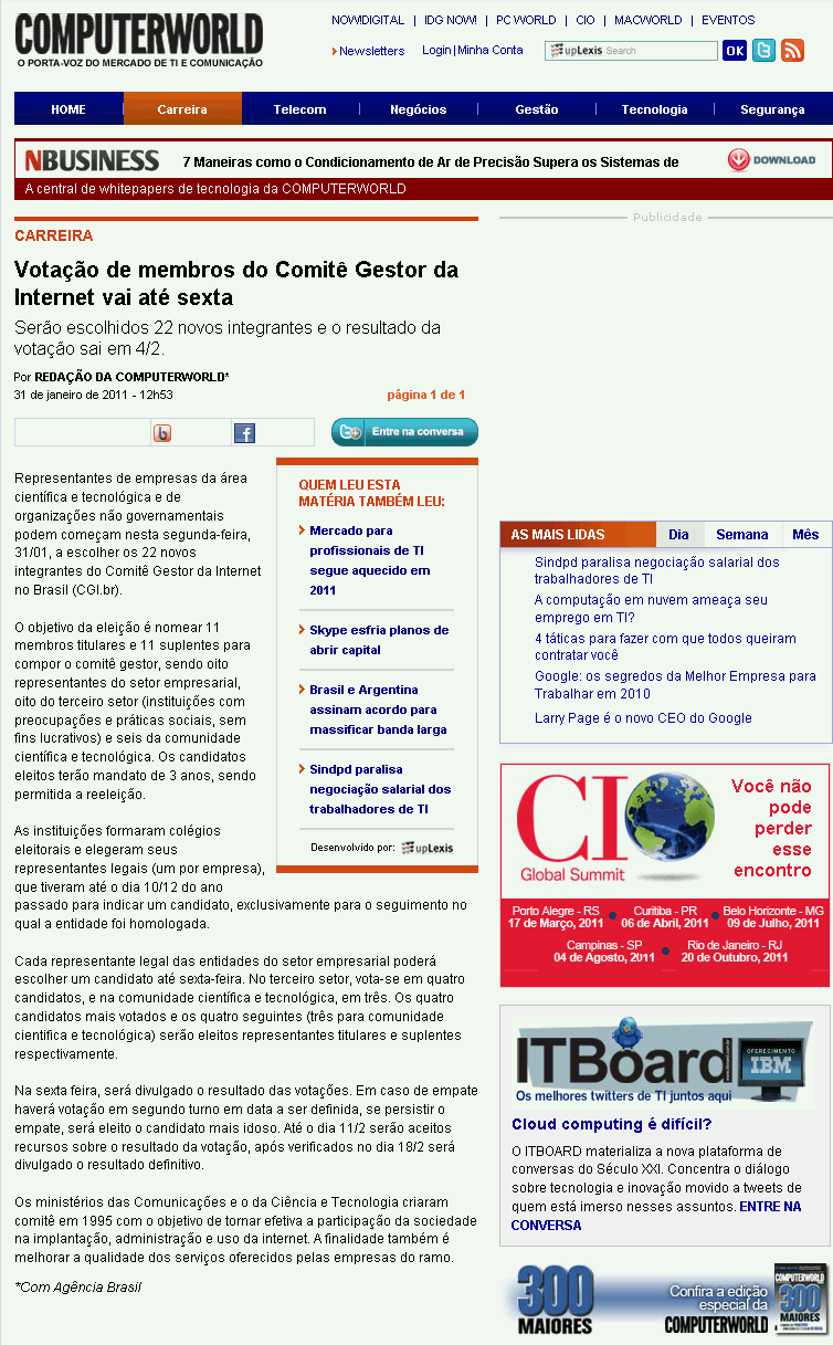 NIC.br - Na Mídia - Votação de membros do Comitê Gestor da Internet vai ...