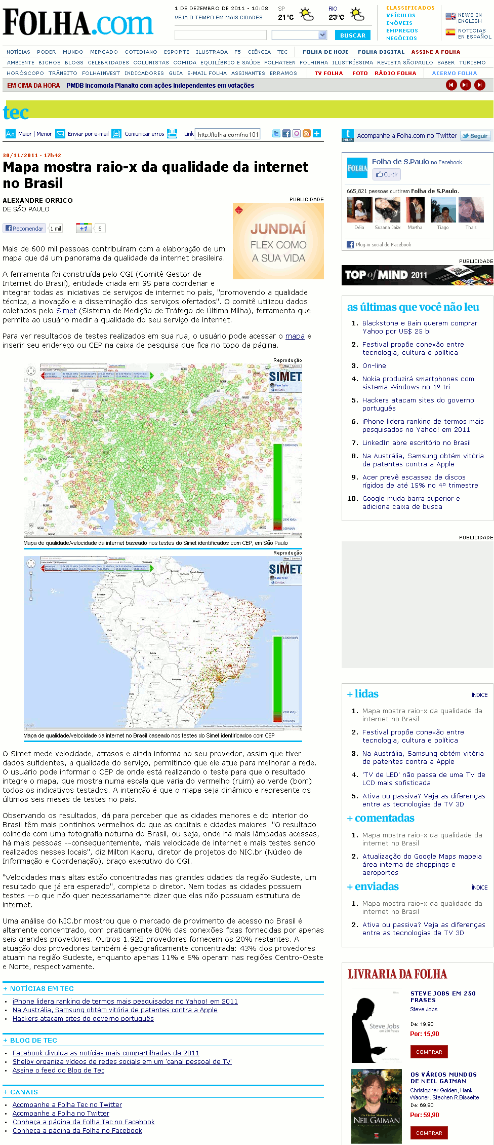 NIC.br - Na Mídia - Mapa mostra raio-x da qualidade da internet no Brasil