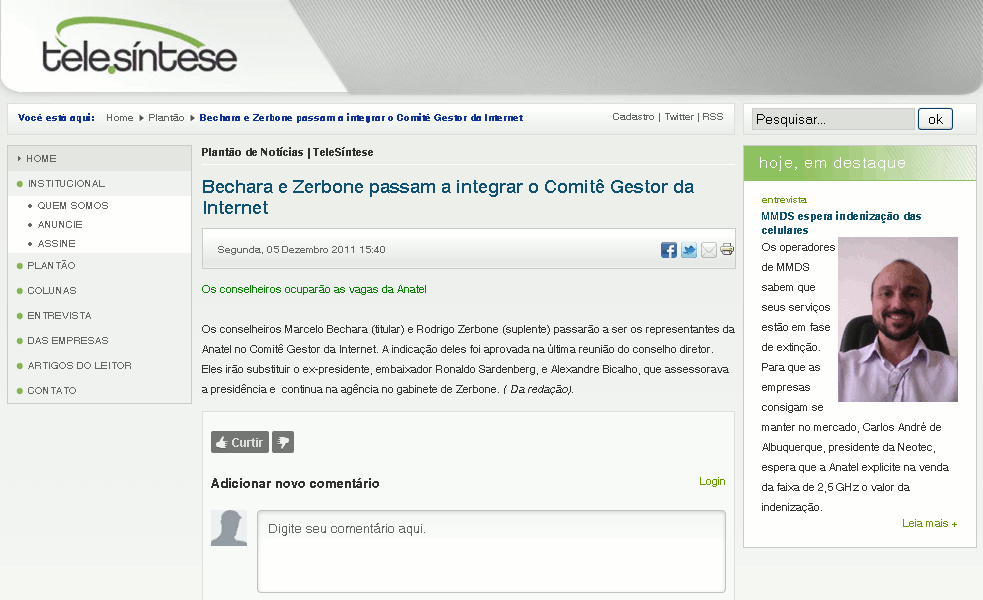 NIC.br - Na Mídia - Bechara e Zerbone passam a integrar o Comitê Gestor da Internet