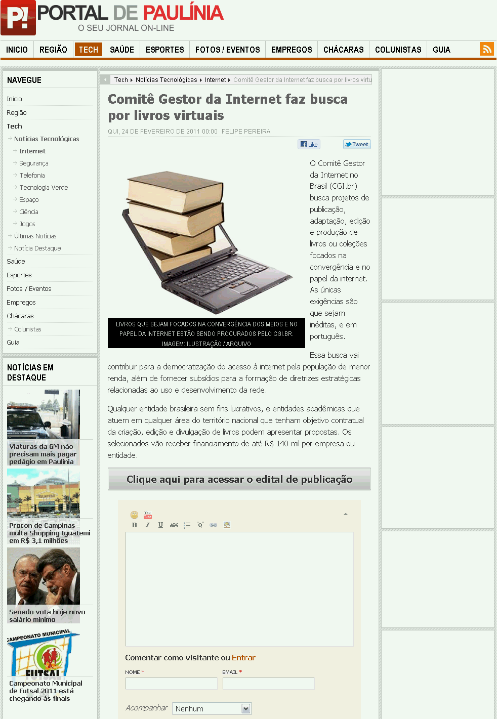 NIC.br - Na Mídia - Comitê Gestor da Internet faz busca por livros virtuais