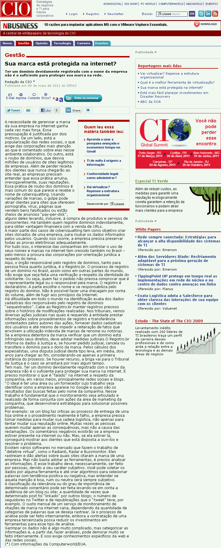 NIC.br - Na Mídia - Sua marca está protegida na internet?