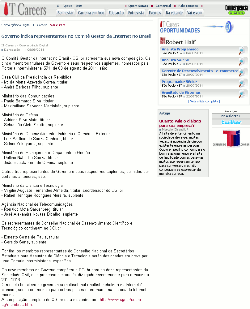 NIC.br - Na Mídia - Governo indica representantes no Comitê Gestor da ...