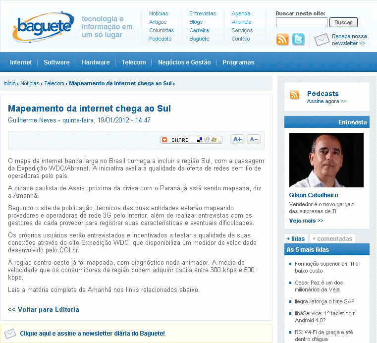 NIC.br - Na Mídia - Mapeamento da internet chega ao Sul
