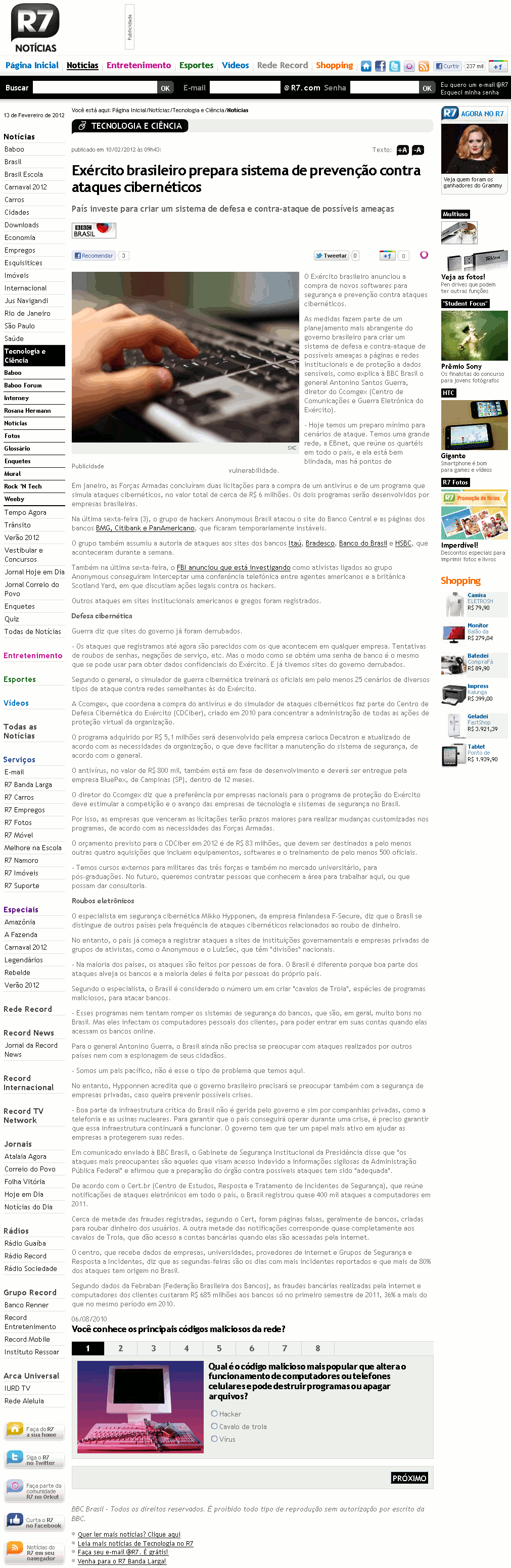 NIC.br - Na Mídia - Exército brasileiro prepara sistema de prevenção ...