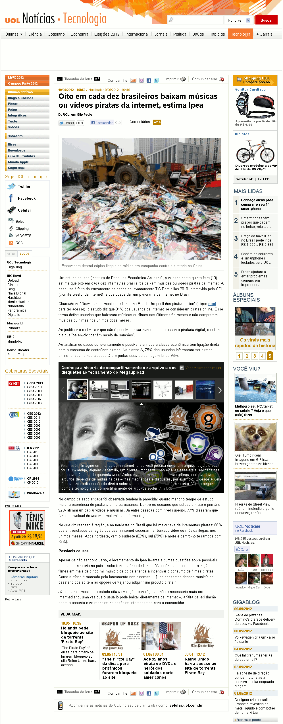 NIC.br - Na Mídia - Oito em cada dez brasileiros baixam músicas ou vídeos piratas da internet ...