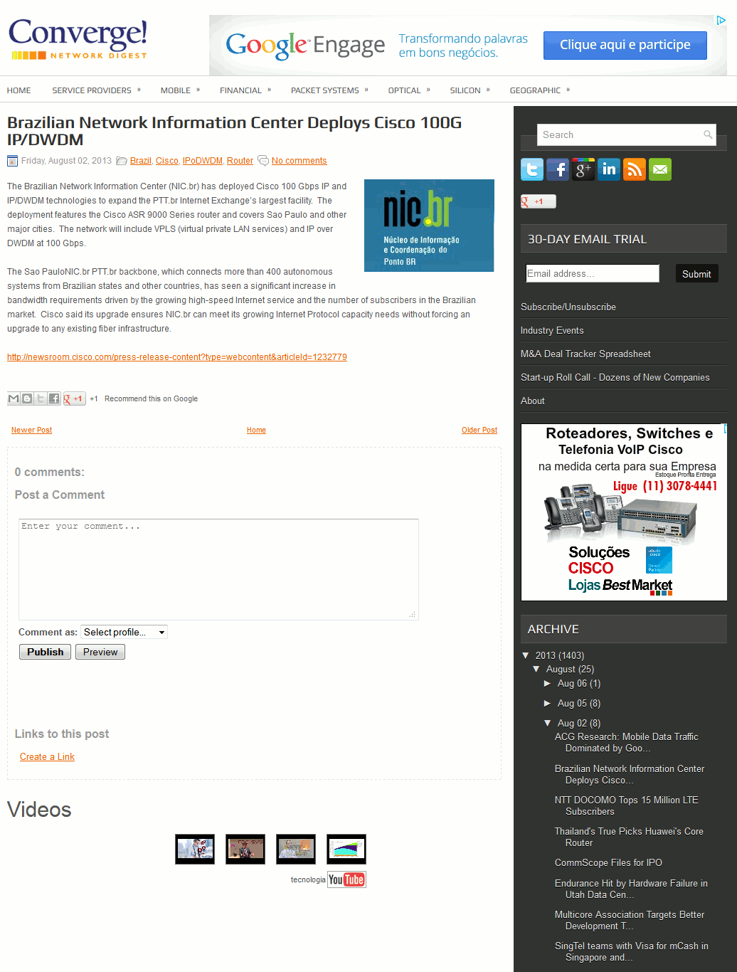 Nic Br Na Mídia Brazilian Network Information Center Deploys Cisco 100g Ip Dwdm