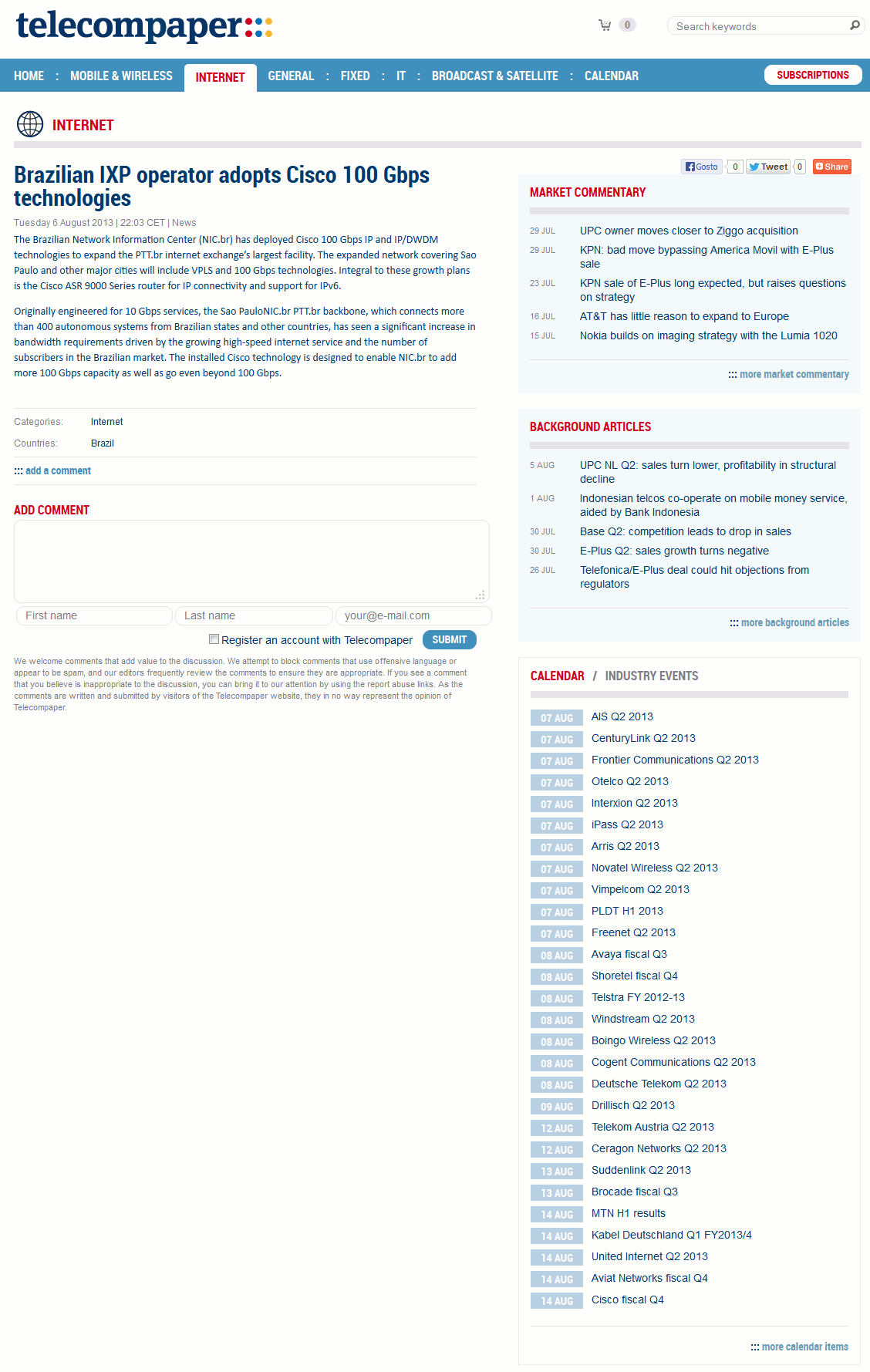 NIC.br - Na Mídia - Brazilian IXP operator adopts Cisco 100 Gbps technologies