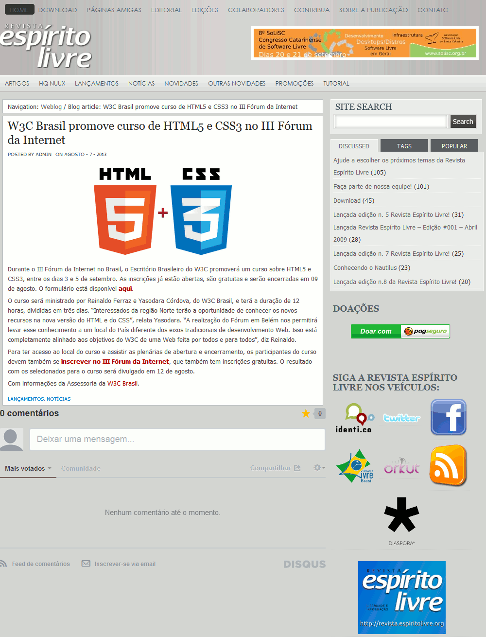 NIC.br - Na Mídia - W3C Brasil promove curso de HTML5 e CSS3 no III Fórum da Internet