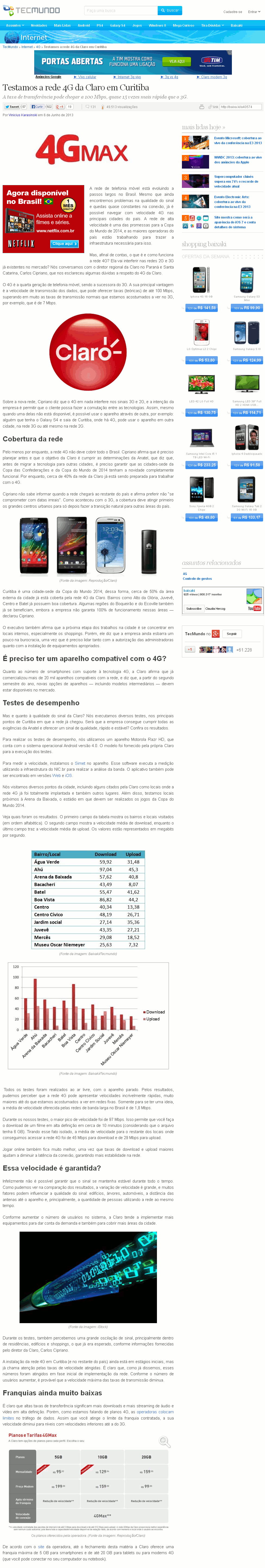 NIC.br - Na Mídia - Testamos a rede 4G da Claro em Curitiba