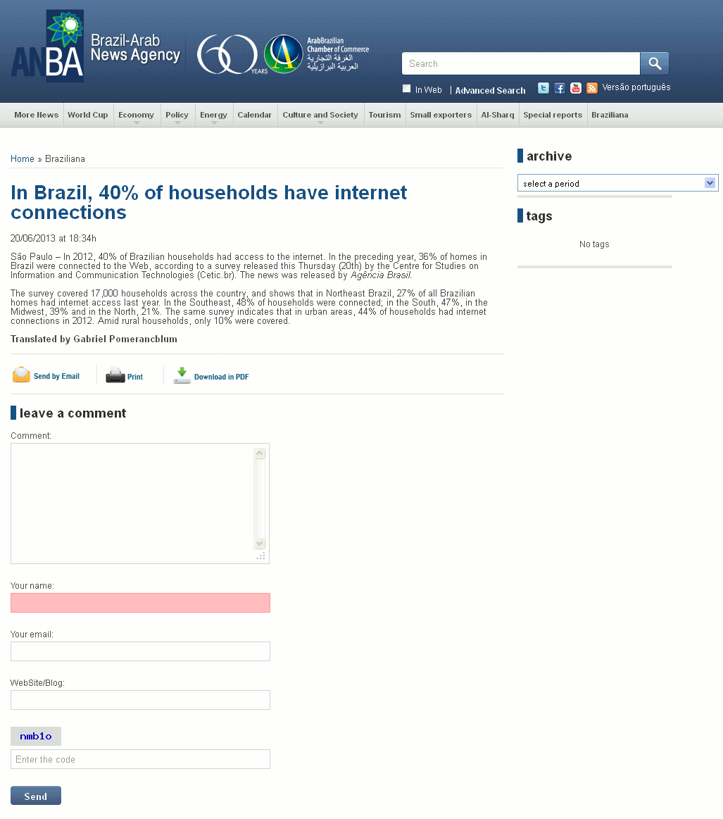 NIC.br - Na Mídia - In Brazil, 40% of households have internet connections